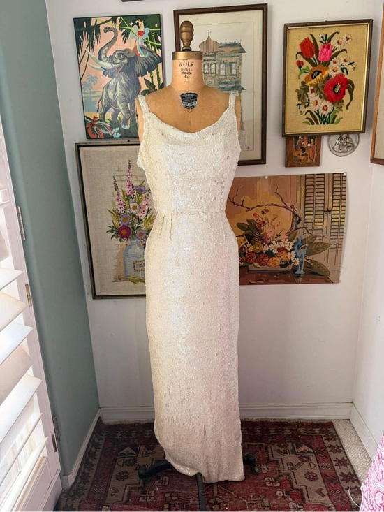 Vintage | Dresses | Custom 98s White Sequin Dress Made For Miss Oregon ...